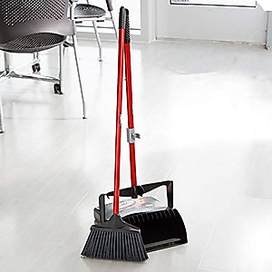 Libman Commercial 919 Lobby Dust Pan and Broom Set (Open Lid), Black/Red (Pack of 2)