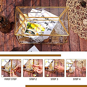 RUNIGOO Wedding Card Box, Gold Geometric Glass Card Box with Slot and Heart Lock Clear Terrarium Planter for Wedding Reception, Keepsake Gift, Clear Party Centerpiece, Home Deacr