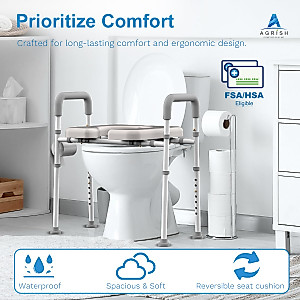 Raised Toilet Seat with Handles, FSA/HSA Eligible Width Adjustable Toilet Seat Risers for Seniors, Heavy Duty Handicap Toilet Seat Riser, Fit Any Toilet