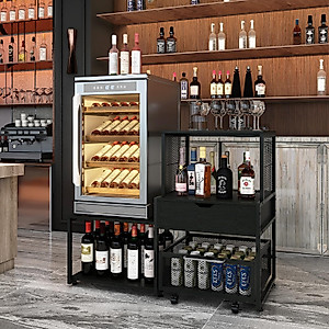PUNCIA Mini Fridge Stand with Storage Coffee Bar Cabinet with Power Outlet Beverage Wine Refrigerator Table Microwave Oven Stand Rack with Large Capacity Drawer and Basket for Home Office Dorm