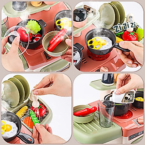 deAO Kitchen Toys for Kids Kitchen Playset Toy with Sounds and Lights Role Playing Game Pretend Food and Cooking Playset,26 PCS Kitchen Accessories Set for Girls Boys Kids