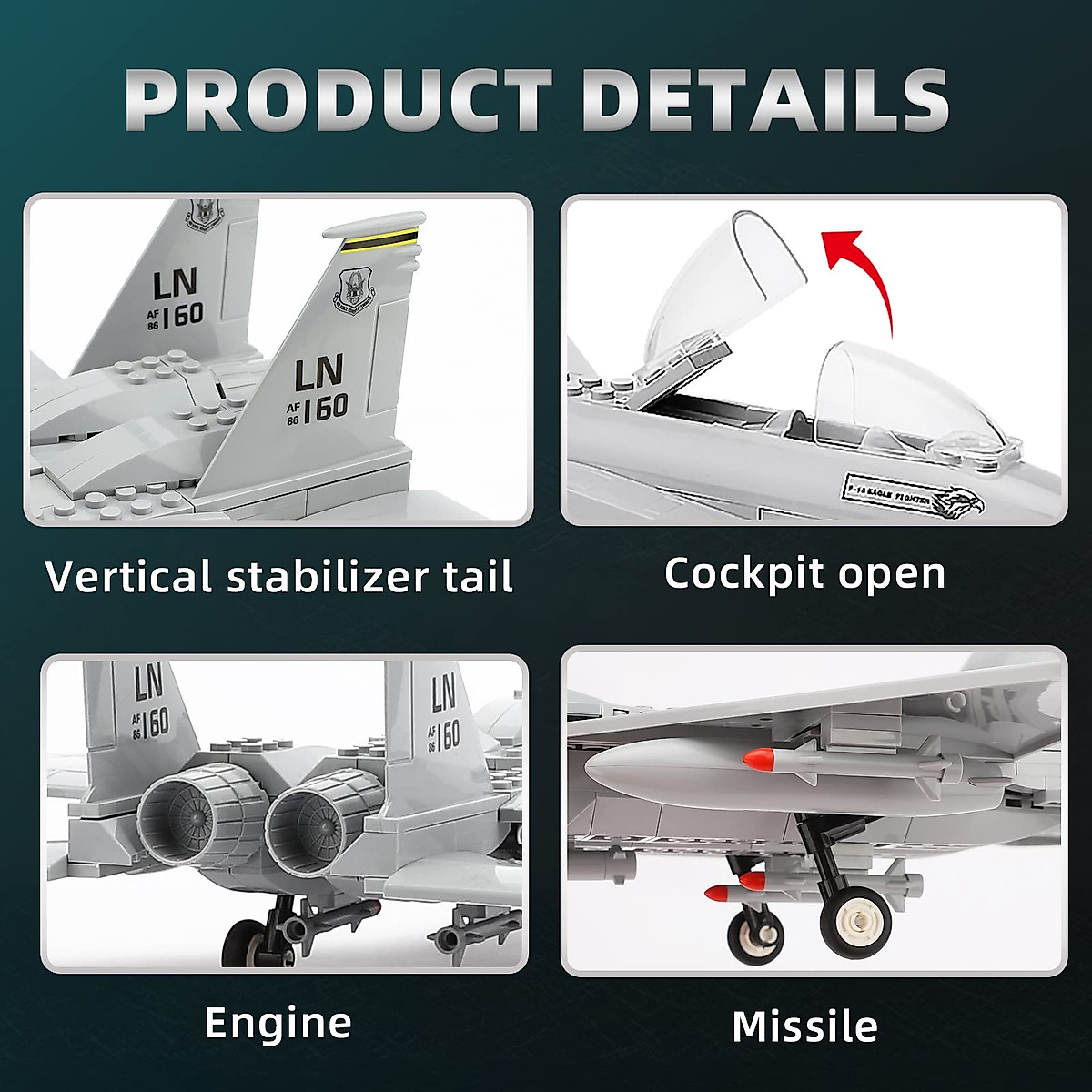 OQMI Military Airplane Toy F-15 Eagle Jet Fighter Building Block Sets, Birthday Gift for 6-10 Year Boy and Girl Building Block Lovers (262 Pieces)