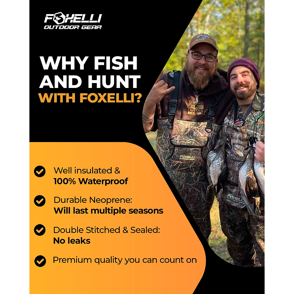 Foxelli Neoprene Chest Waders, Camo Hunting & Fishing Waders for Men & Women with Boots, Waterproof Bootfoot Waders