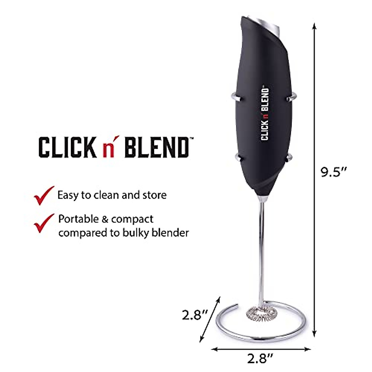 Click n Blend Handheld, Mini Electric Drink Mixer, Foamer & Frother for Protein Shakes, Coffee, Lattes