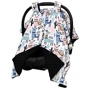 Baby Car Seat Canopy Cover - Emperor Llamas with Black Minky Dot