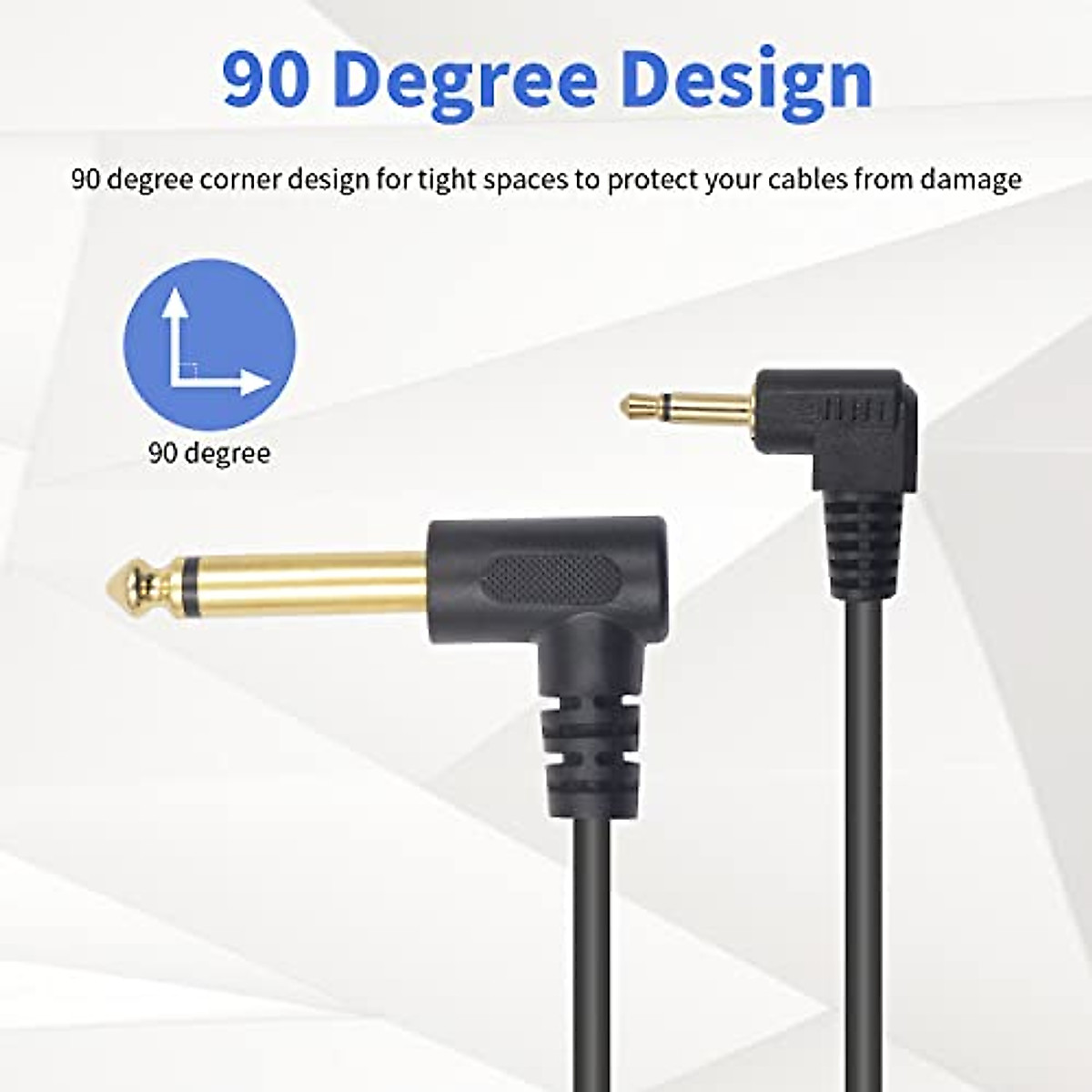 Duttek 90 Degree 1/8 to 1/4 Mono Cable, 1/4 to 3.5mm Cable, Right Angle 6.35mm 1/4 Male Mono to 3.5mm 1/8 Mono Male Speaker Cable for Amplifier, Speaker, Guitar with Gold Plated Plug (6Ft/1.8M)