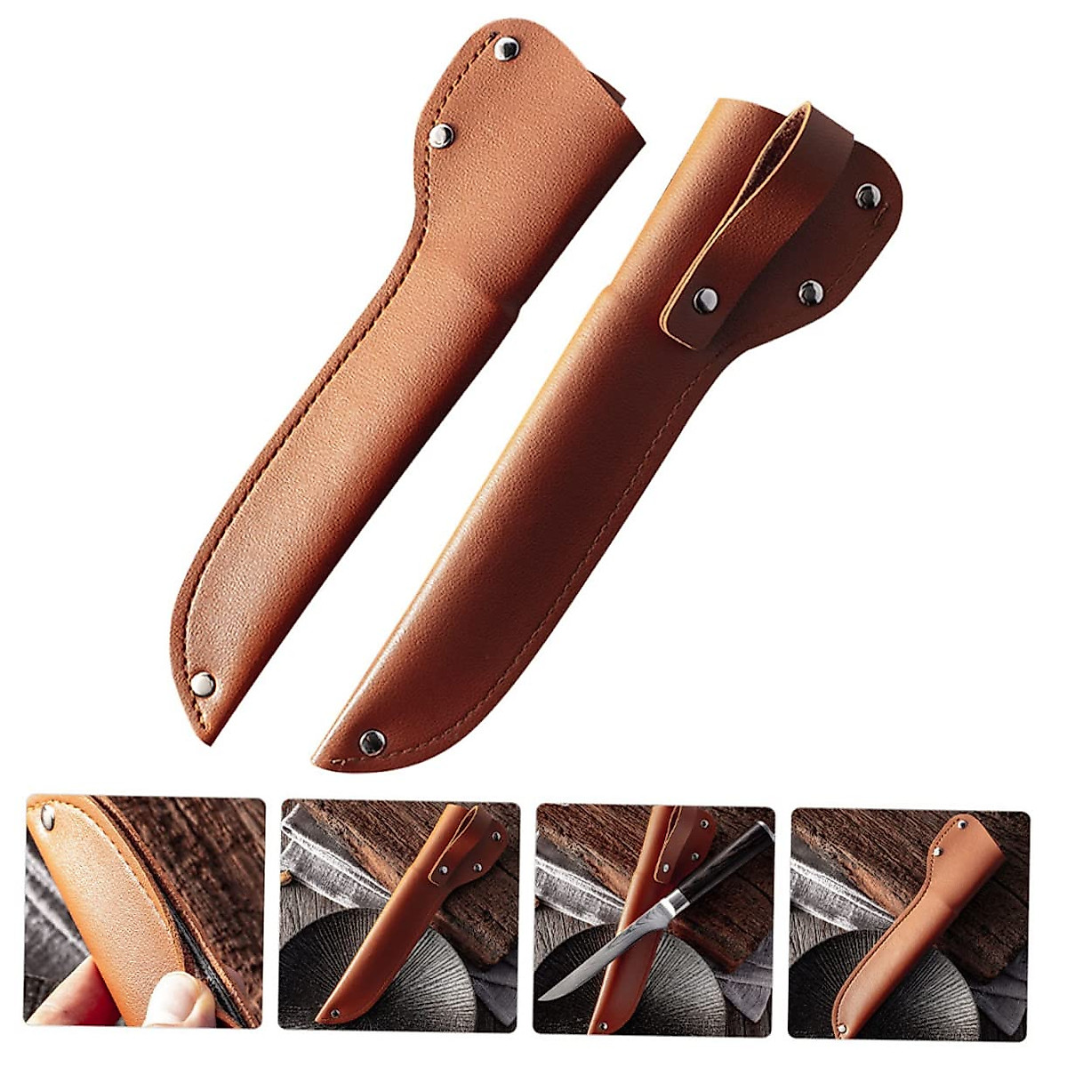 Zerodeko Glamping Accessories 4 Pcs Leather Sashimi Case Butcher Sleeve Chef Guard Blade Shield Shop Knives Long Guards Leather Sheath Cutter Cover for Restaurant Luxury Tool Pruner