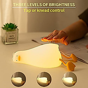 Fosucwin Cute Duck Night Light for Kids, Squishy Nursery LED Animal Night Lamp, Silicone Dimmable Timed Bedside Lamp Kawaii Light Up Lying Flat Duck Touch Light for Breastfeeding Girls Bedroom Decor