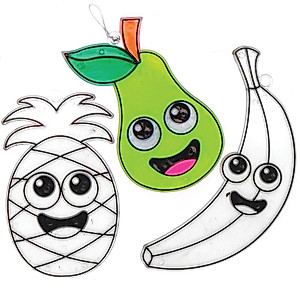 Baker Ross AT777 Fruit Suncatchers - Pack of 10, Suncatcher Stained Glass Effect for Children to Make and Display