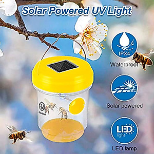 Petoor Wasp Trap Outdoor - Solar Powered Killer Effective Hornet for Wasps, Hornets, Insects, Yellow Jacket Fruit Fly Pack of 2, 2022 yellow