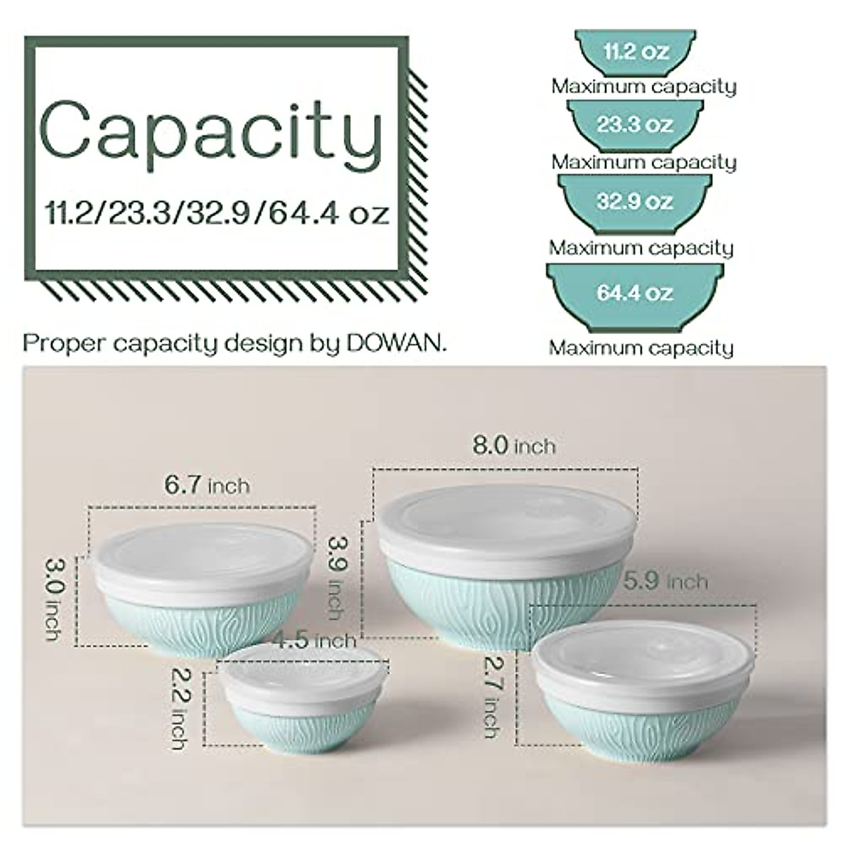 DOWAN Bundle Ceramic Bowls with Lids, Turquoise