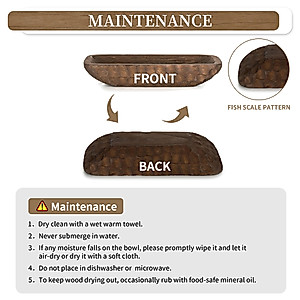 Hanobe Decorative Wood Dough Bowl: Wooden Centerpiece Table Decorations Natural Candle Holder Tray Decor Rustic Brown Hand Turned Trough Centerpieces for Dining Room Kitchen 16.5"