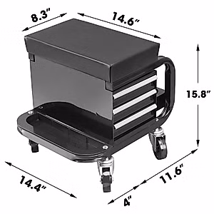 BIG RED Rolling Creeper Garage/Shop Seat with Three Built-in Drawers, Rolling Tool Chest,Black,APD2016AR