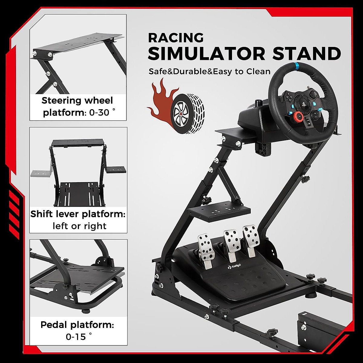 Hottoby Foldable Racing Simulator Cockpit Stand Fit for Logitech/Thrustmaster G25,G27,G29,G920,G923&T300RS,T150,T80 Multi-Angle Adjustment Sim Cockpit No Steering Wheel HandBrake Pedals Seat