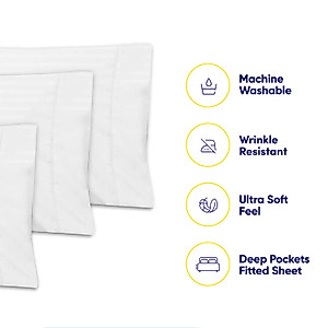 Full Size Bed Sheets - 6 Piece 1500 Supreme Collection Fine Brushed Microfiber Deep Pocket Full Sheet Set Bedding - 2 Extra Pillow Cases, Great Value, Full, Dobby White