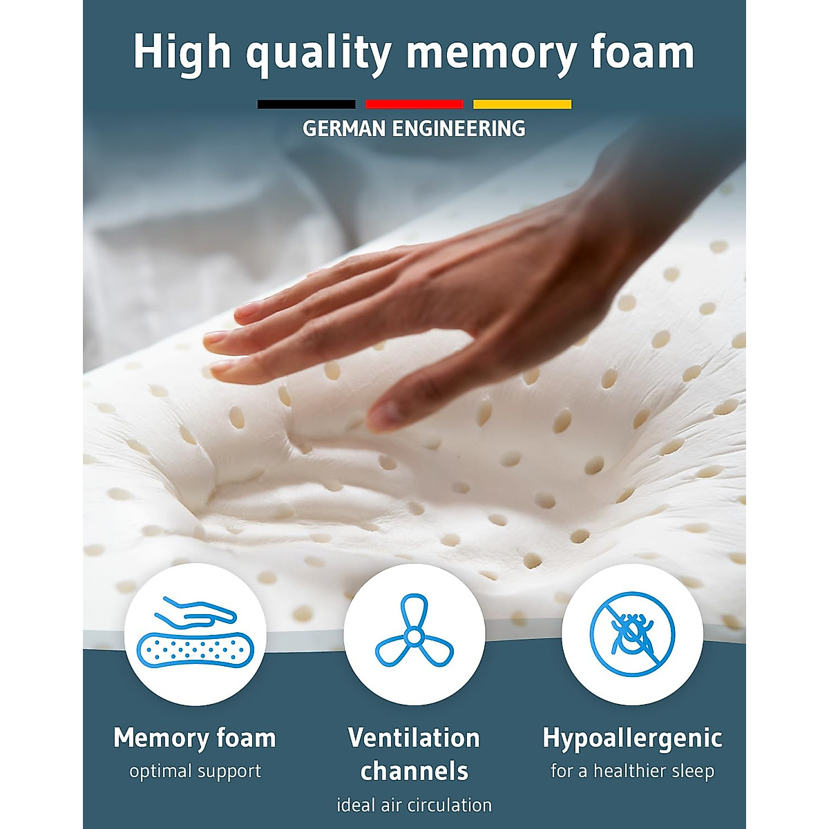 Travel Pillow VOLAR QuickDry | Memory Foam Neck Pillow | Quick Drying & Thermoregulating | Includes travel bag | Ergonomic Pillow For Sleeping on Airplane, Hotel, Camping, Couch - Designed in Germany