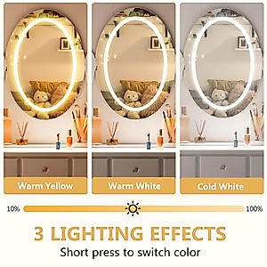 Lumelay Vanity Desk with Mirror and Lights, Makeup Vanity Table and Cushioned Stool Set with 5 Drawers, 3 Color Lighting Modes Brightness Adjustable, Bedroom Dressing Table for Women Girls, White