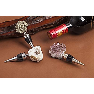 AMOYSTONE Amethyst Cluster Geode Stoppers Natural Crystal Stone Bottle Wine Stopper 1P 4" Irregular