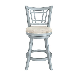 Hillsdale, Fairfox Wood Counter Height Swivel Stool with Rectangular Lattice Back, Blue Wire Brush