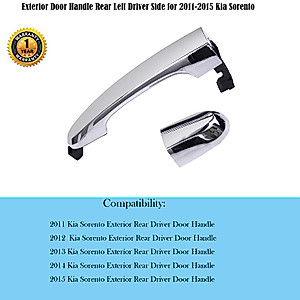 Exterior Rear Left Driver Side Chrome Door Handle Replacement for Kia Sorento 2011 2012 2013 2014 2015 Replace#OE 826512P010 836522P010