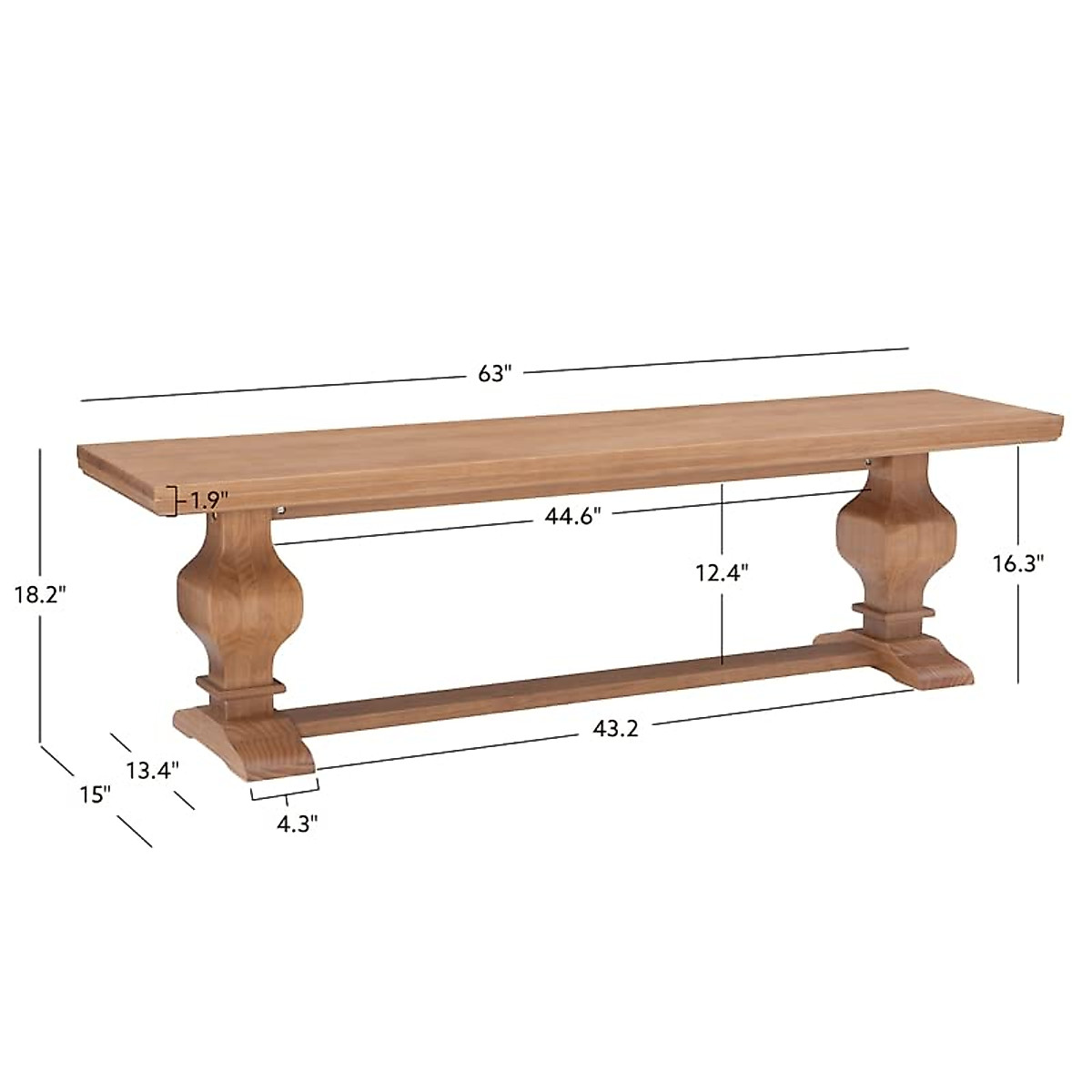 Powell Furniture Linon Larson Pine Wood Bench in Rustic Honey Brown