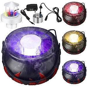 Halloween Cauldron Mister 12 LED Fogger Mist Maker Witches Cauldron Witch Jar Atomizer Lamp Punch Bowl Candy Fire Flame Bucket Fogger Misting Cauldron Halloween Home Outdoor Party Decorations
