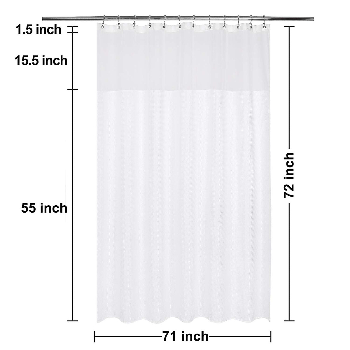 N&Y HOME Waffle Weave Shower Curtain with Snap-in Fabric Liner Set, 12 Hooks Included - Hotel Style, Waterproof & Washable, Heavyweight Fabric & Mesh Top Window - 71x72, White
