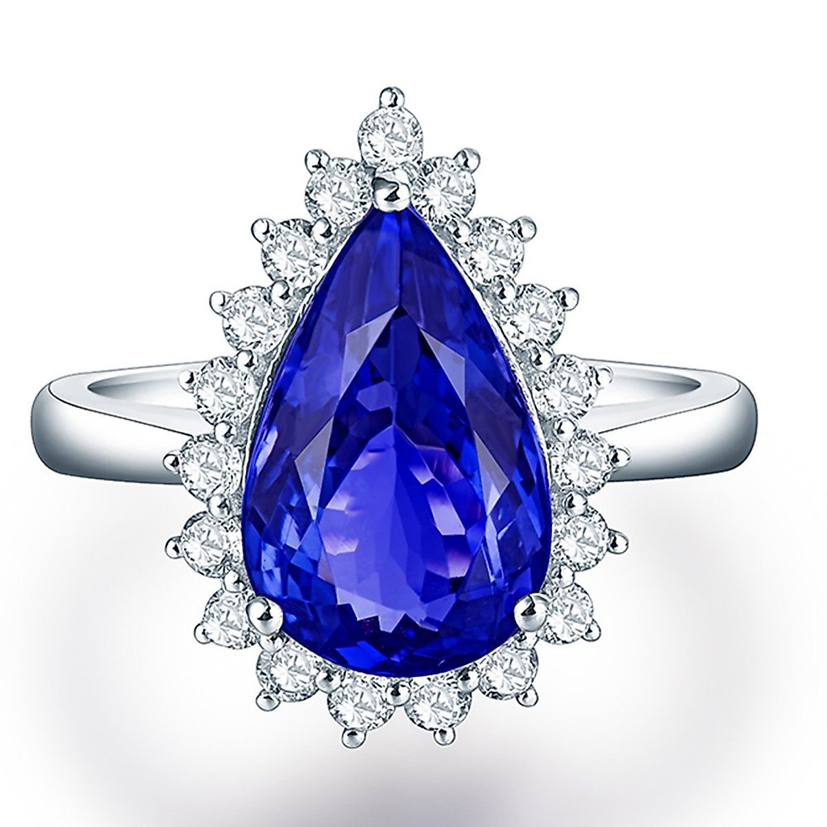 Lanmi 14K White Gold Natural Deep Blue Tanzanite Rings Diamonds Band Engagement Wedding for Women Promotion