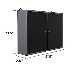 JZD Metal Storage Hanging Cabinets, Steel Wall Mounted Garage Tool Cabinet, Black & Grey