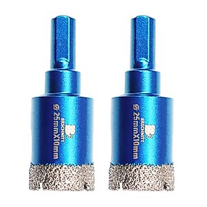 Dry Diamond Core Drill Bit - BRSCHNITT 2pcs/Pack 1 Inch (25mm) Diamond Hole Saw Core Drill Bit with Triangle Shank for Porcelain Tile Ceramic Stone Granite Marble