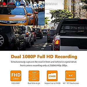 Z-Edge Dual Dash Cam 4.0" Touch Screen Front and Rear Dash Cam FHD 1080P with Night Mode, 32GB Card Included,155 Degree Wide Angle, WDR, G-Sensor, Loop Recording, Support 256GB Max