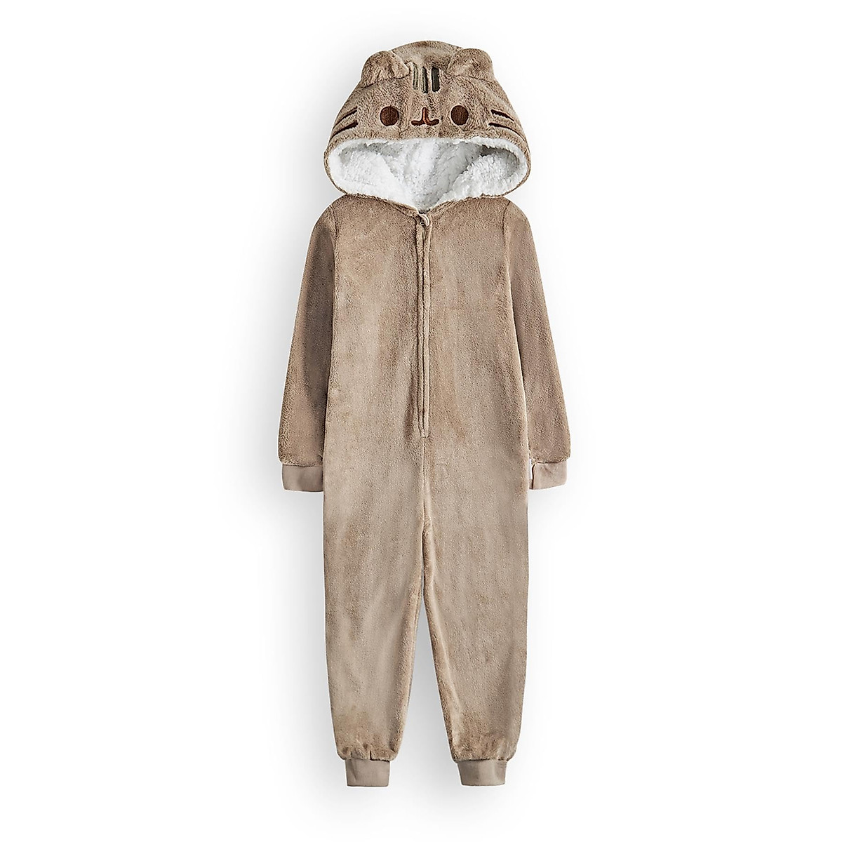Pusheen Girls Onesie | All In One Fleece Loungewear | Pink Brown OR Character Options Cat Pyjama Complete Set | Sherpa Hood