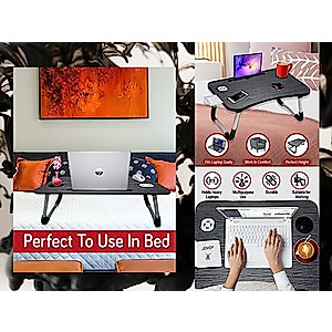 Laptop Table Bed Desk Tray Upgraded with USB Ports, Pad & Cup Holder, Drawer - for Bed/Sofa/Couch/Floor/Work/Study/Reading/Writing/Drawing/Homework - Foldable & Portable Breakfast Table Lap Desk