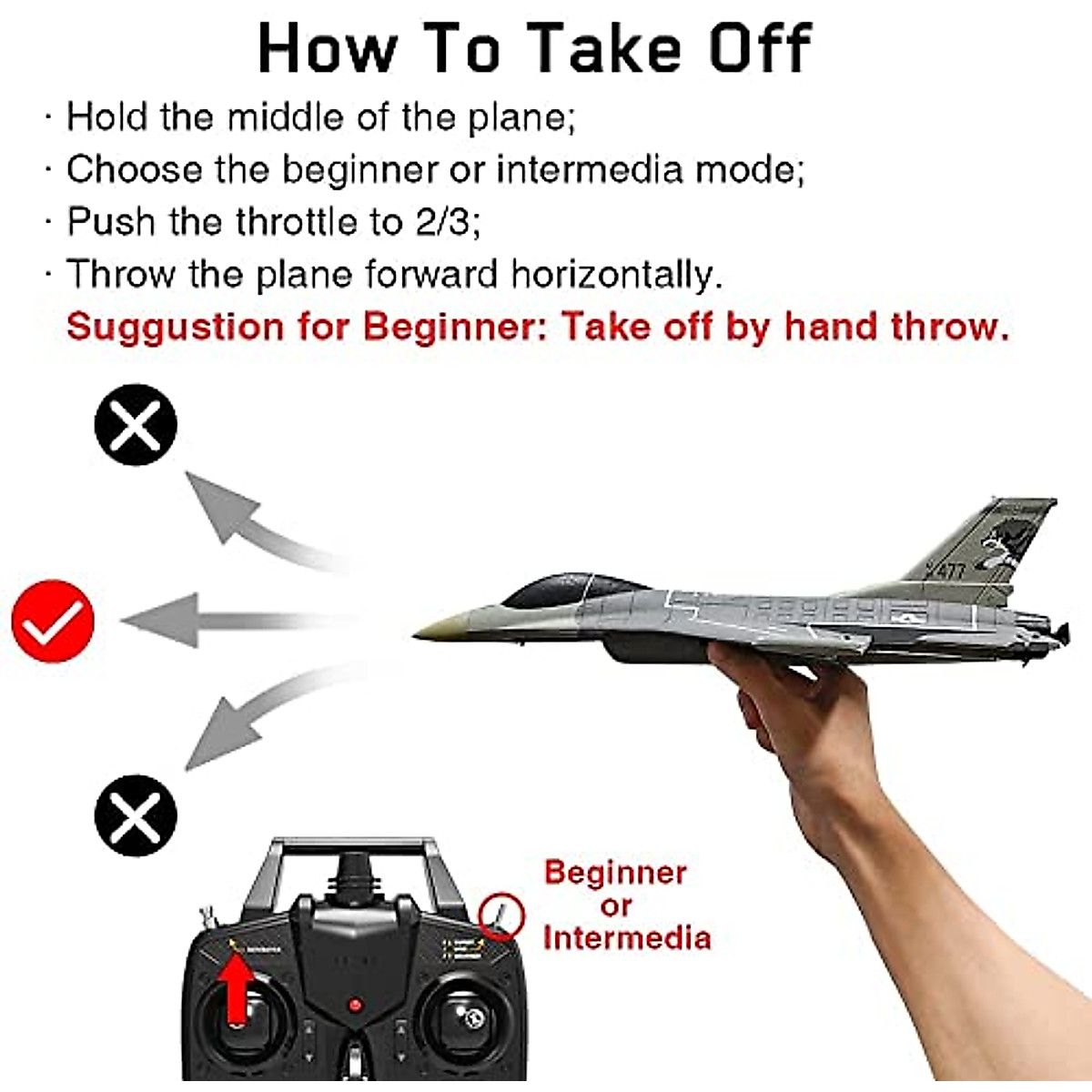 VOLANTEXRC 4CH RC Plane 2.4GHz RC Jet F-16 Fighting Falcon RC Airplane Fighter Ready to Fly with Xpilot Stabilizer System, One Key Aerobatic Perfect for Adults (761-10)