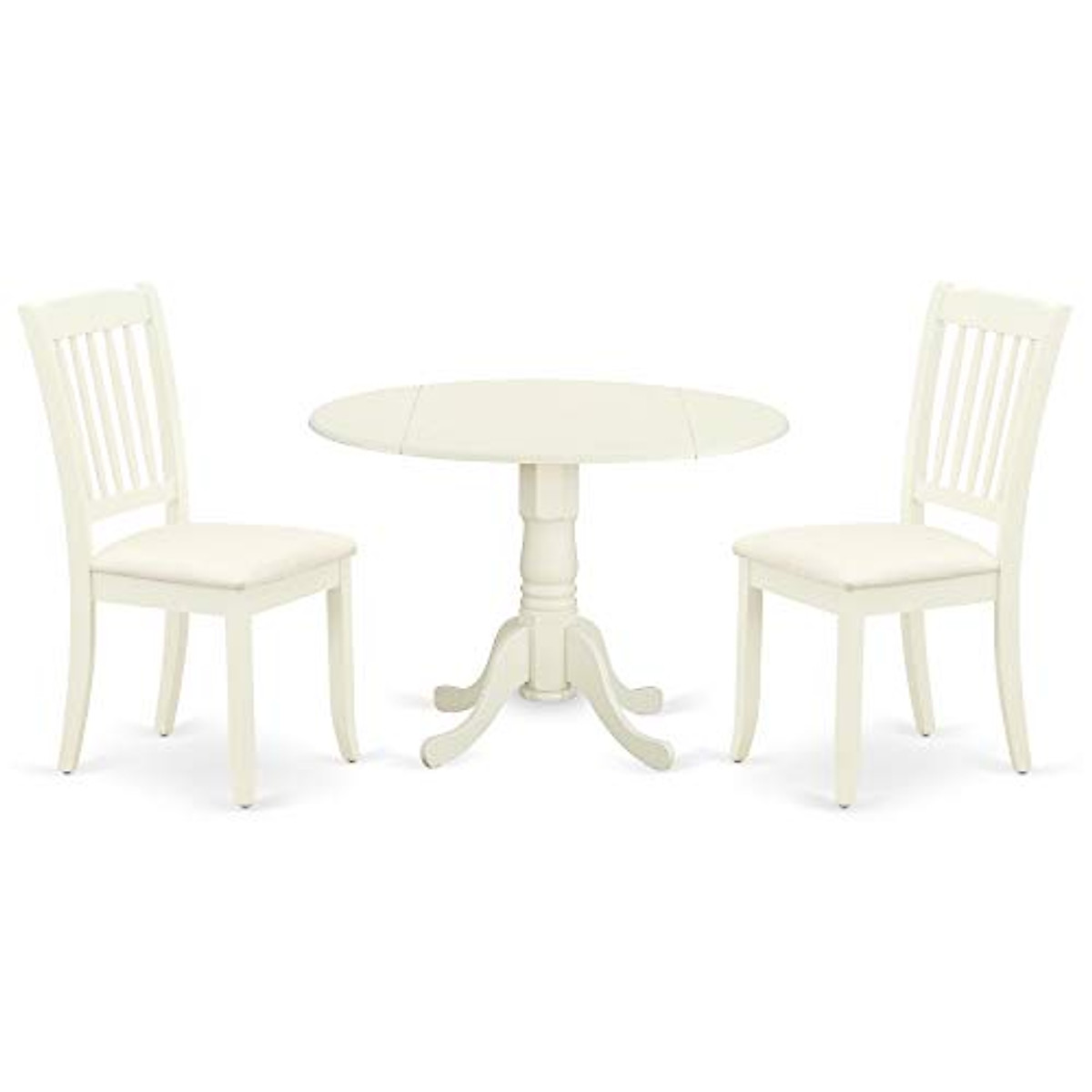 East West Furniture DLDA3-WHI-C 3Pc Dinette Set Includes a Rounded Kitchen Table with Drop Leaves and Two Vertical Slatted Linen Fabric Seat Dining Chairs, White Finish, 3
