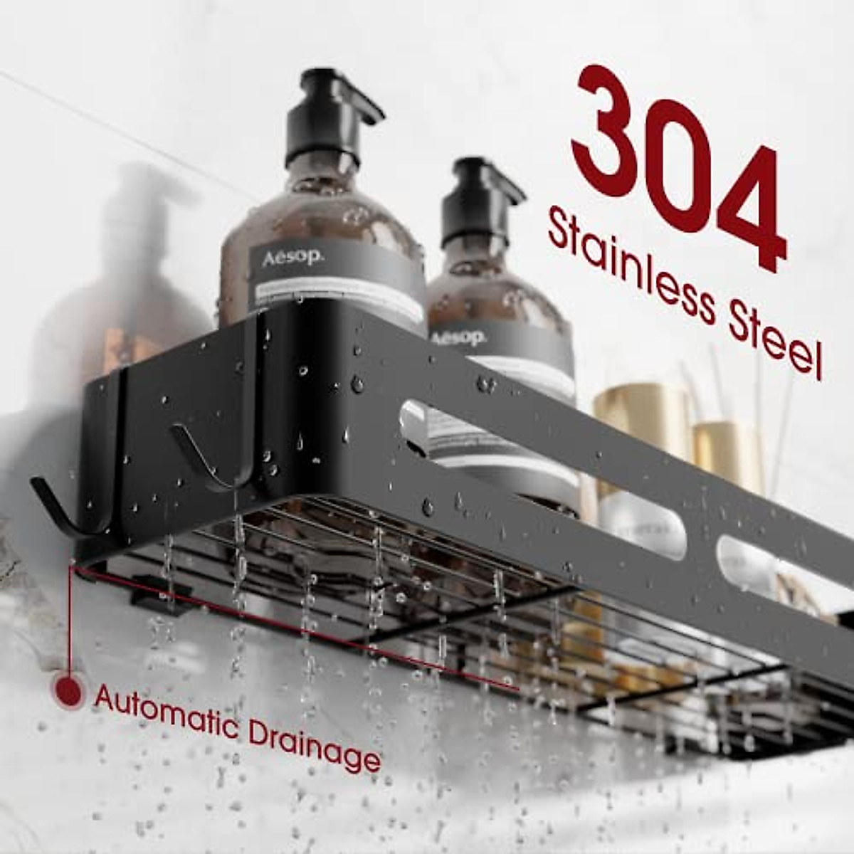 Sakugi Shower Caddy - X-Large Shower Organizer, Rustproof Shower Shelves for inside Shower, Premium 304 Stainless Steel Shower Rack for Bathroom, No Drilling Required, Black, 2 Pack