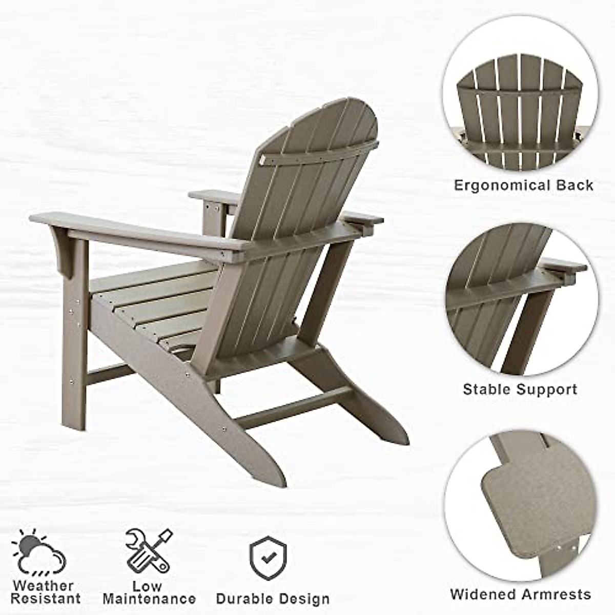 WENHAUS Adirondack Chair (Pack of 4), Fire Pit Chairs, Patio Outdoor Chairs, Plastic Resin Deck Chair, Painted Weather Resistant Lounge Lawn Chair (Brown)