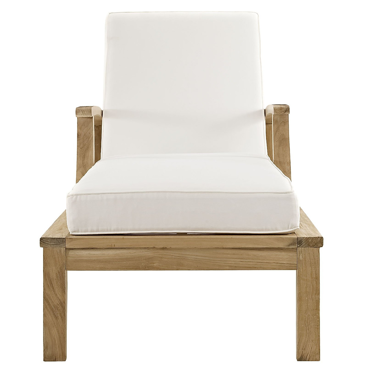 Modway Marina Premium Grade A Teak Wood Outdoor Patio Chaise Lounge Chair in Natural White