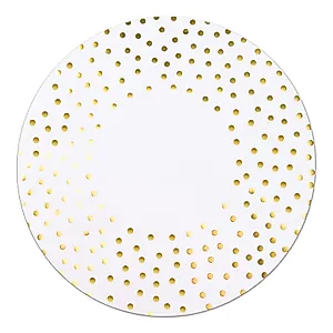 50 Pcs 14 Inch White and Gold Foil Paper Place Mats Golden Polka Dots Round Placemats Disposable Decorative Table Mats for Wedding Banquet Party Home Dining Table Decor