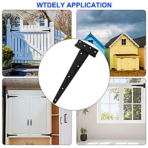 6 Pack 12 Inch T-Strap Shed Hinge Heavy Duty Black T Hinge Door Barn Gates Hinges Fence Garden Shed Door Hinges Wrougt Rustic Hardware Iron