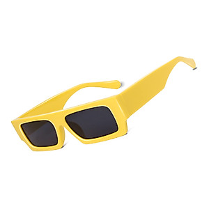 Hanj 90s Small Vintage Narrow Square Sunglasses for Men Women UV400 Trendy Retro Black Glasses Cool Rectangular Shades (Yellow)