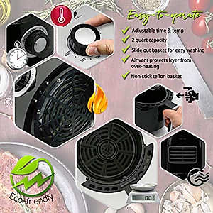 NutriChef Oven 2 Quart-1000w Power Oilless Dry Machine Large Capacity Family Size Air Fryer Removable Deep Non-Stick Teflon Fry Basket, Roasting Plate PKAIR, avarage, Black