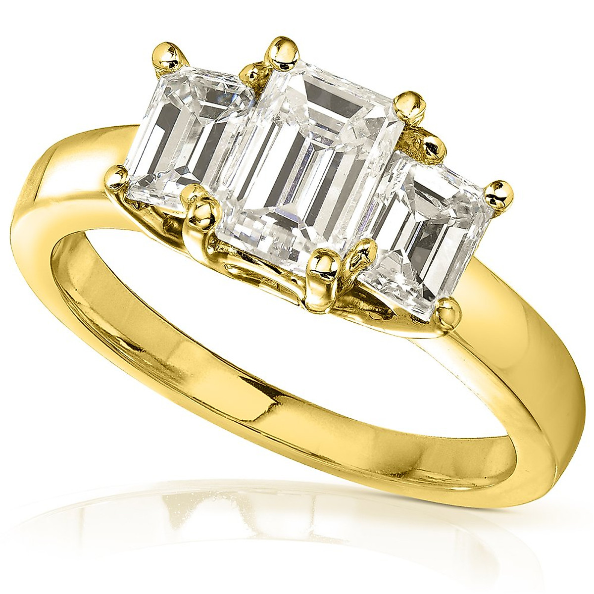 Kobelli Emerald-cut Moissanite Three-stone Engagement Ring 1 5/8 CTW 14k Yellow Gold, Size 8.5