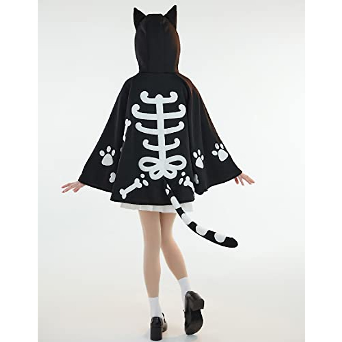 haikyuu Women Halloween Skeleton Cat Cape Skull Cosplay Cloak With Tail Onesie Kigurumi Fleece Hooded Poncho Cosplay Party Comic Con (large)