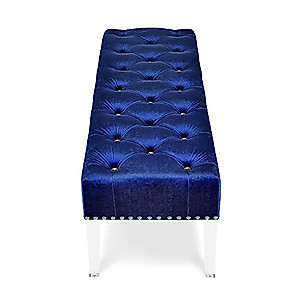 New Classic Furniture Vivian Velvet Bench with Crystal Buttons, Royal Blue