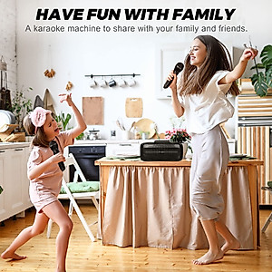 Karaoke Machine with 2 Wireless Microphones for Kids and Adults, Portable Bluetooth Karaoke Machine, PA Speaker System for Home Party, Outdoor Party, Meeting, Wedding