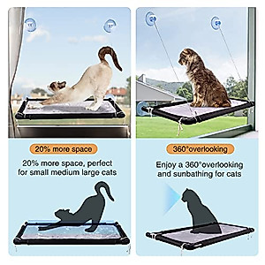 Yicostar Cat Window Perch X-Large, Cat Window Hammock Cat Bed Window, Safety and Space Saving Window Mounted Cat Seat for Large Cats Sunbathing & Napping (Black Premium Set)