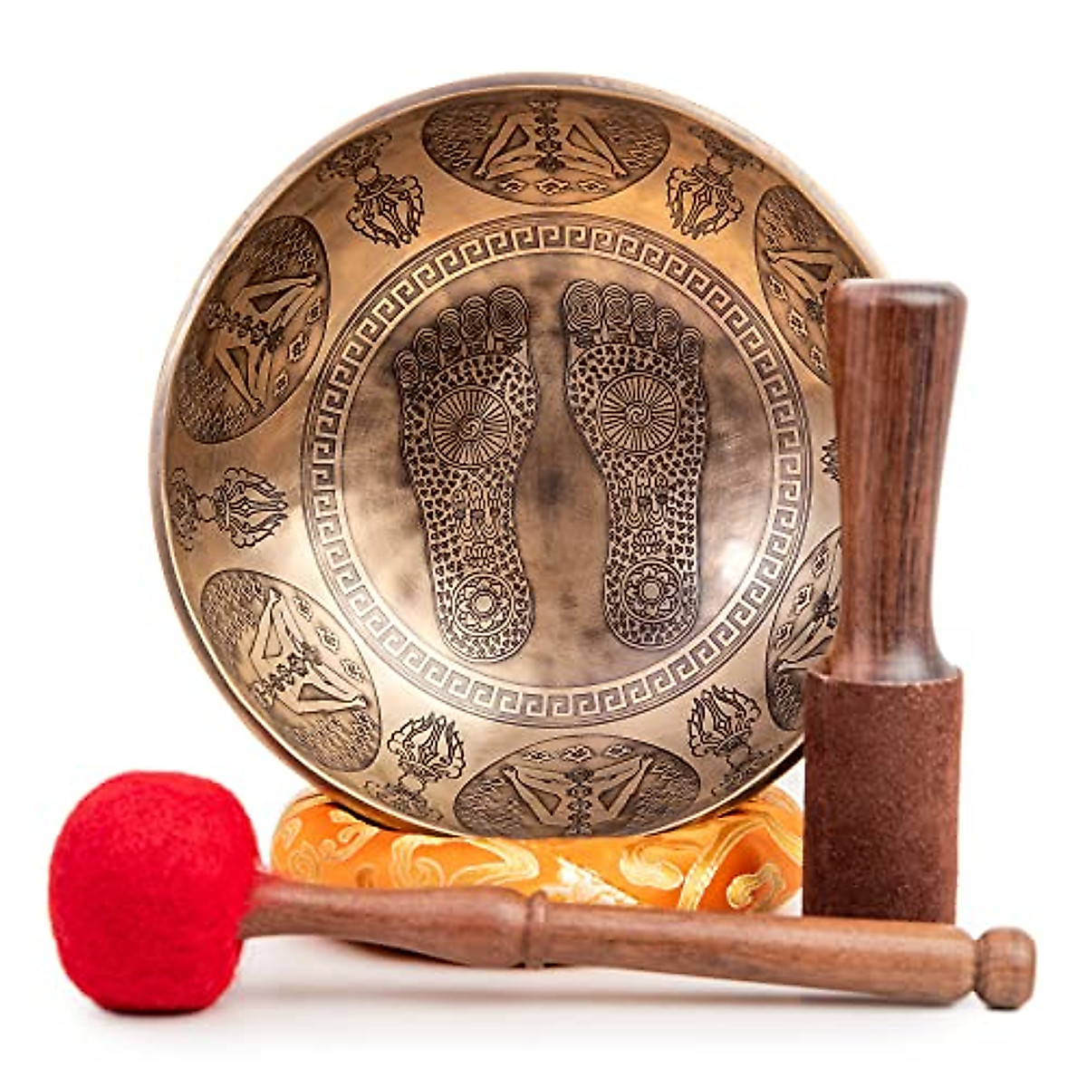 Large Tibetan Singing Bowl Set - 8.5" Master Healing Grade For Sound Bath Chakra 7 Metal Meditation Yoga By Himalayan Bazaar
