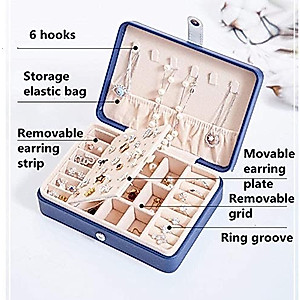 ZZYINH AN207 Portable PU Leather Jewelry Box Travel Jewelry Organizer Multifunction Necklace Earring Ring Storage Box Women Gifts Small Jewelry (Color : Blue)