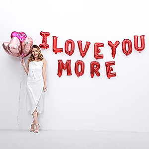 16 Inch I LOVE YOU Alphabet Letters Foil Balloons Set for Valentines Day,Propose Marriage,Wedding Party,Anniversary Backdrop Party Supplies for her,girlfriend (I Love You More(Red))